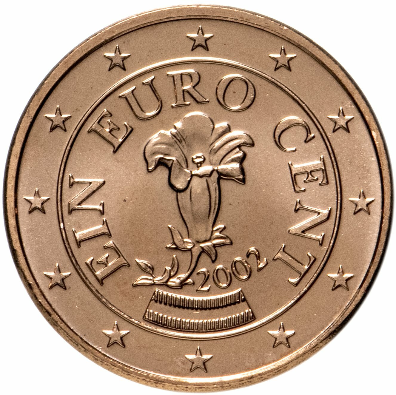 Австрия 1 евроцент cent 2002, Сталь, в сохранности UNC