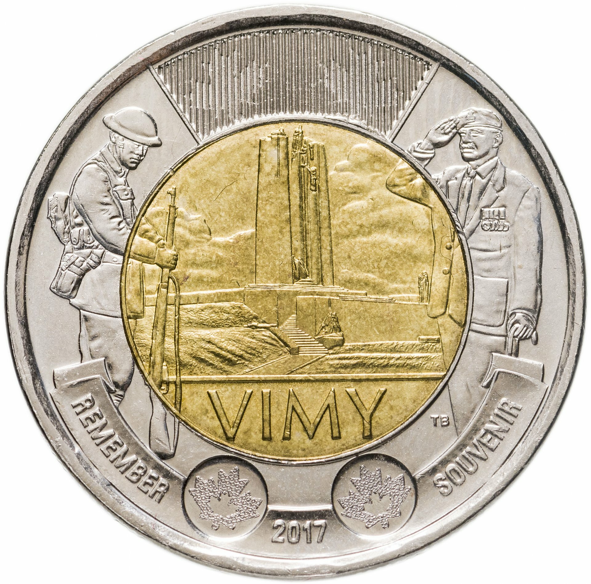 Канада 2 доллара 2017 "100 лет Битве при Вими", Биметалл, в сохранности UNC