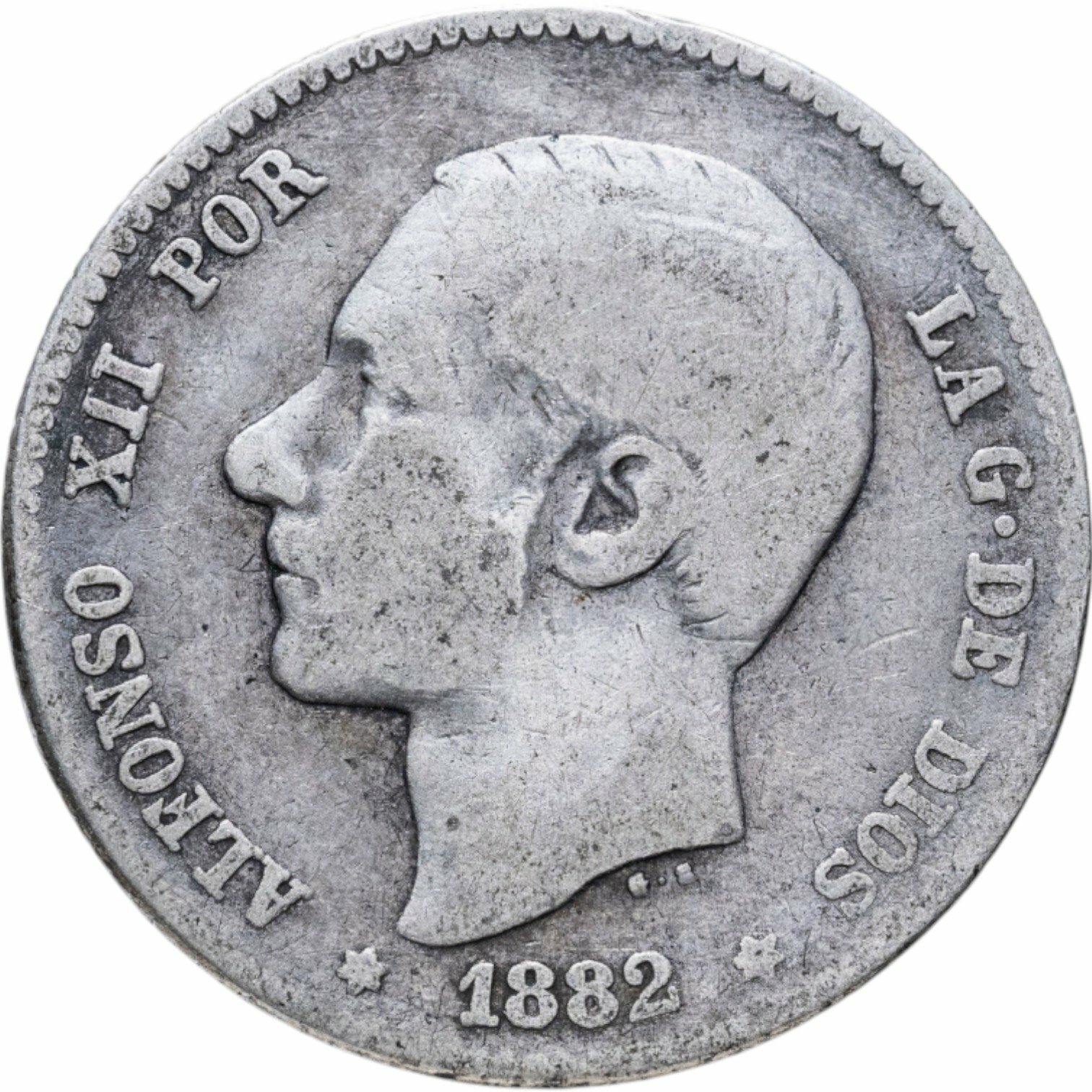 Испания 1 песета peseta 1882, Серебро 835, в сохранности VF