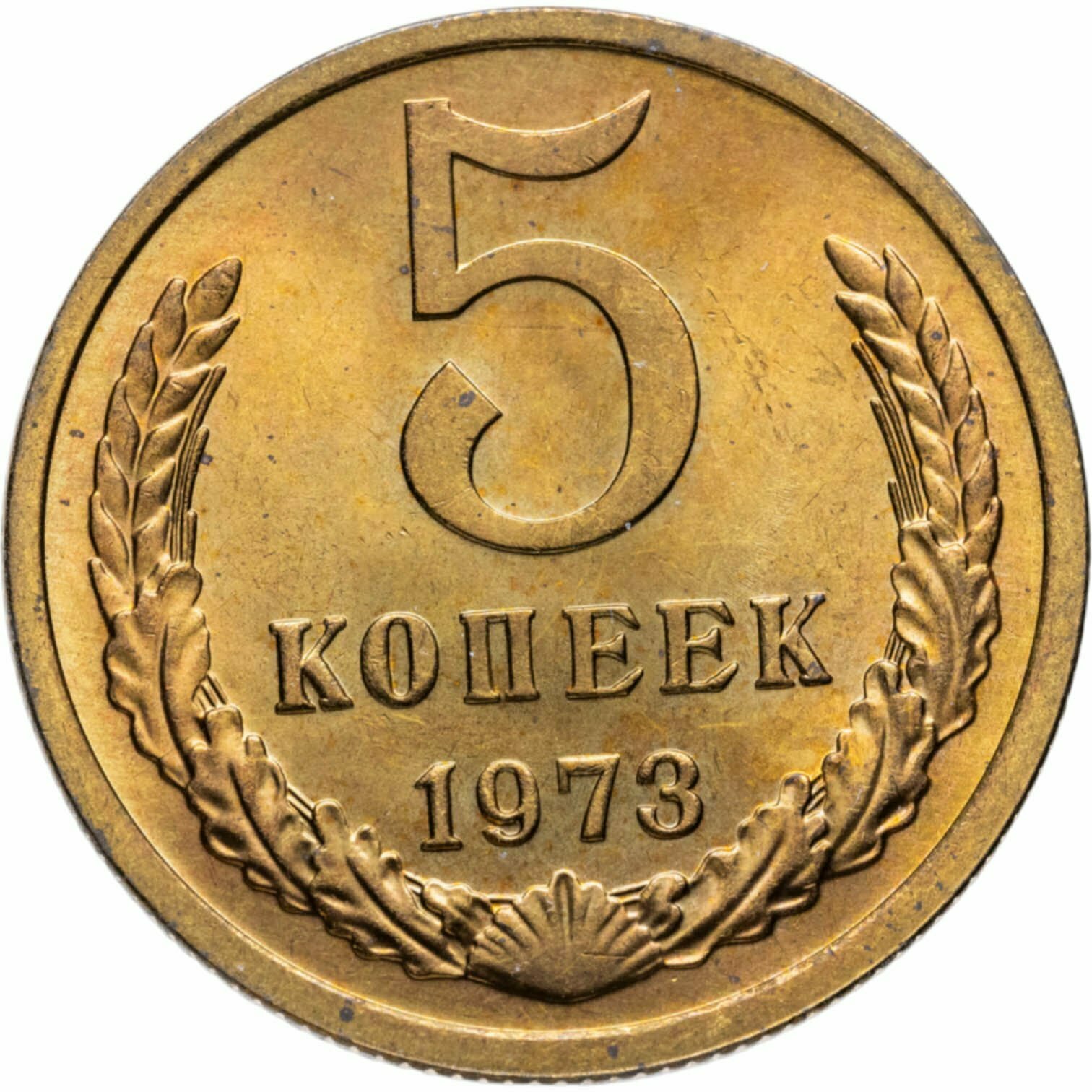 5 копеек 1973, Латунь, в сохранности UNC