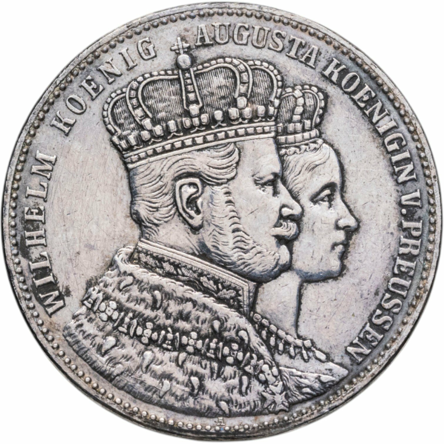 Германия, королевство Пруссия 1 союзный талер vereinstaler 1861 - Коронация Вильгельма I и Августы, Серебро 900, в сохранности XF