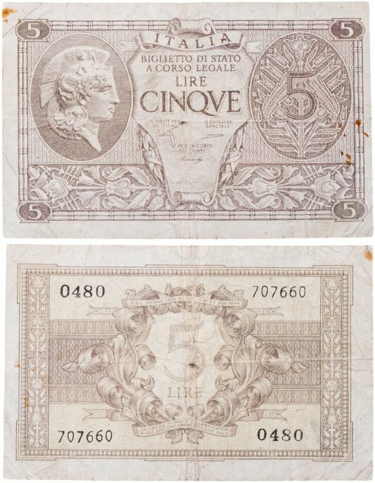 Италия 5 лир 1944