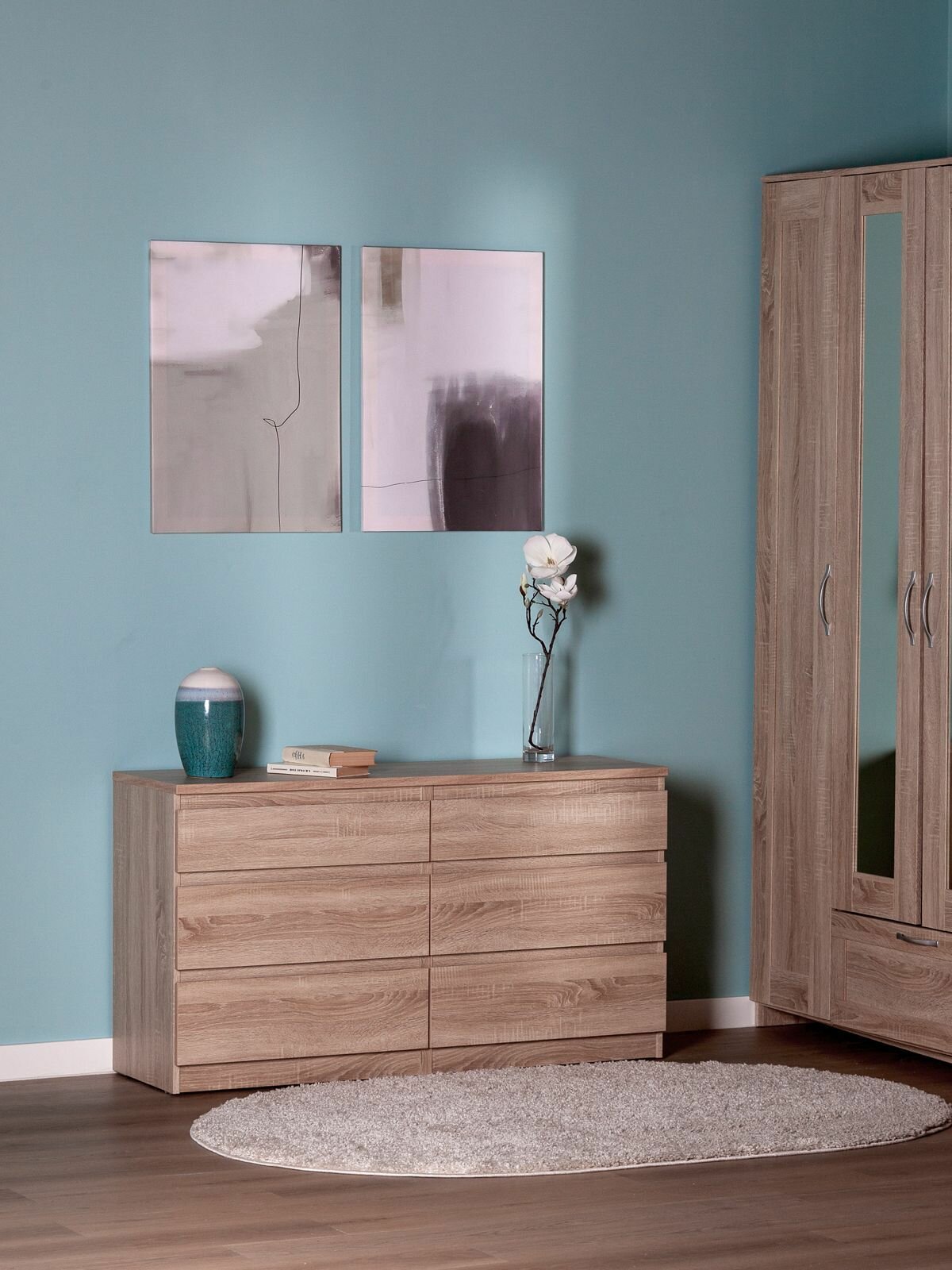 Комод Кастор, 6 ящиков, 129х40х71 см, дуб сонома, ГУД лакк