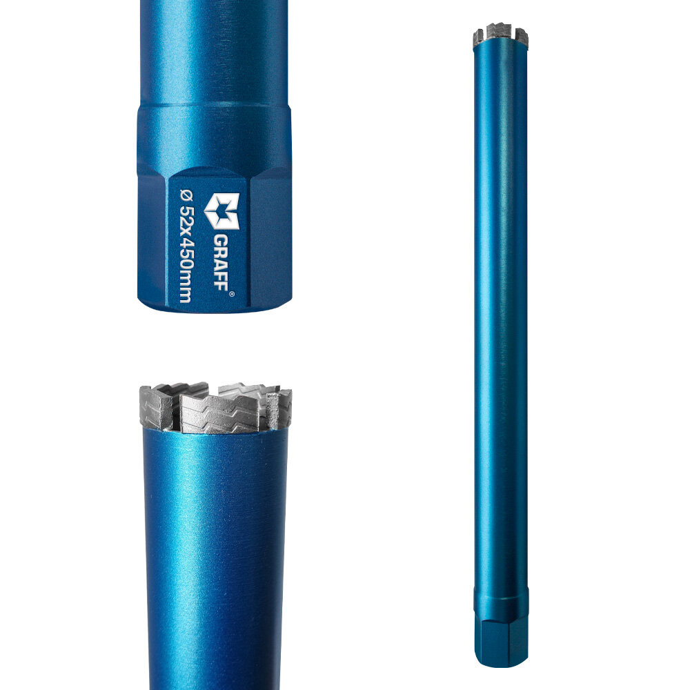 Коронка алмазная 52x12х450 мм, 1 1/4", по армированному бетону GRAFF 115212