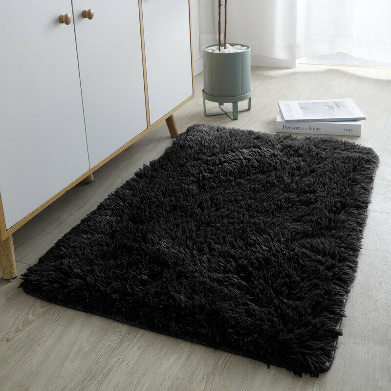Ковровое покрытие из полиэстера с однородным цветом мягкое бархатное для гостиной спальни кабинета и прикроватной зоны черный