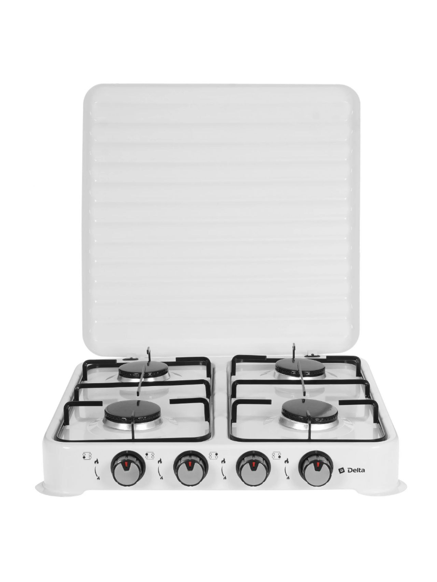 Газовая плита Delta D-2208, настольная, белая, эмалированная, 4 конфорки