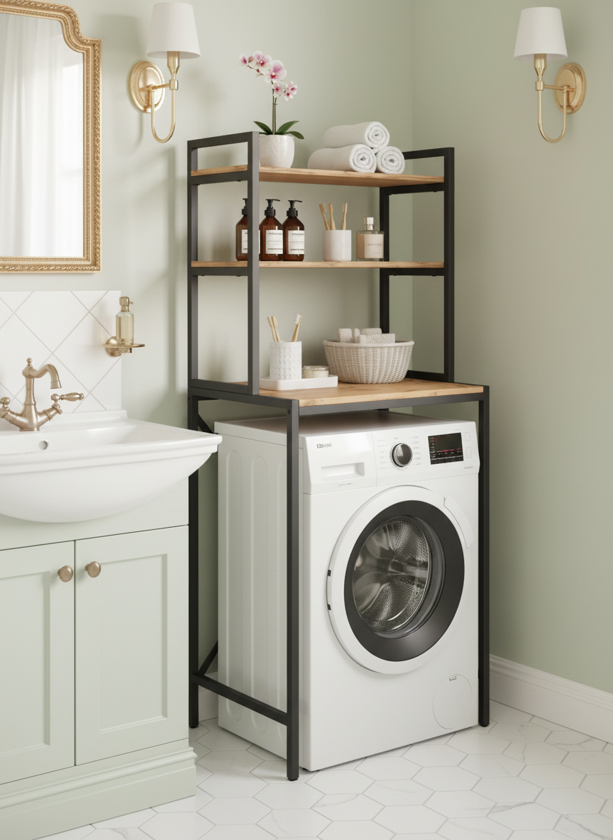 Стеллаж в ванную OVER loft, дуб вотан, этажерка для стиральной машины, шкаф для ванной комнаты, 66х45х160 см, гростат