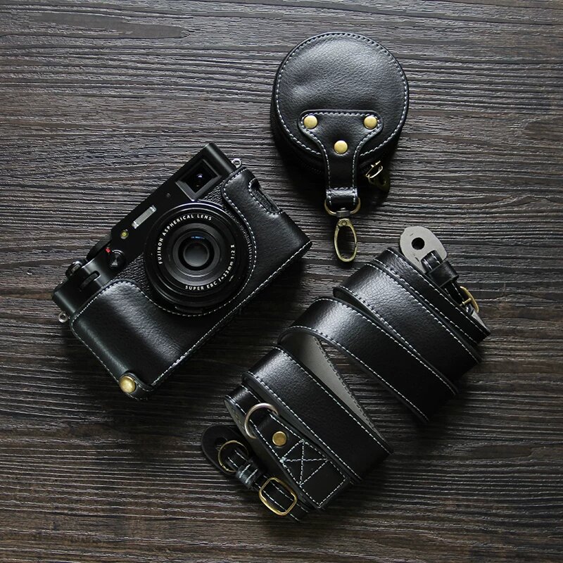 Чехол для камеры Fuji X100VI, кожаный чехол для XT30III/x100v, защитный кожаный чехол для X100F, XT50 Черная [X100V]