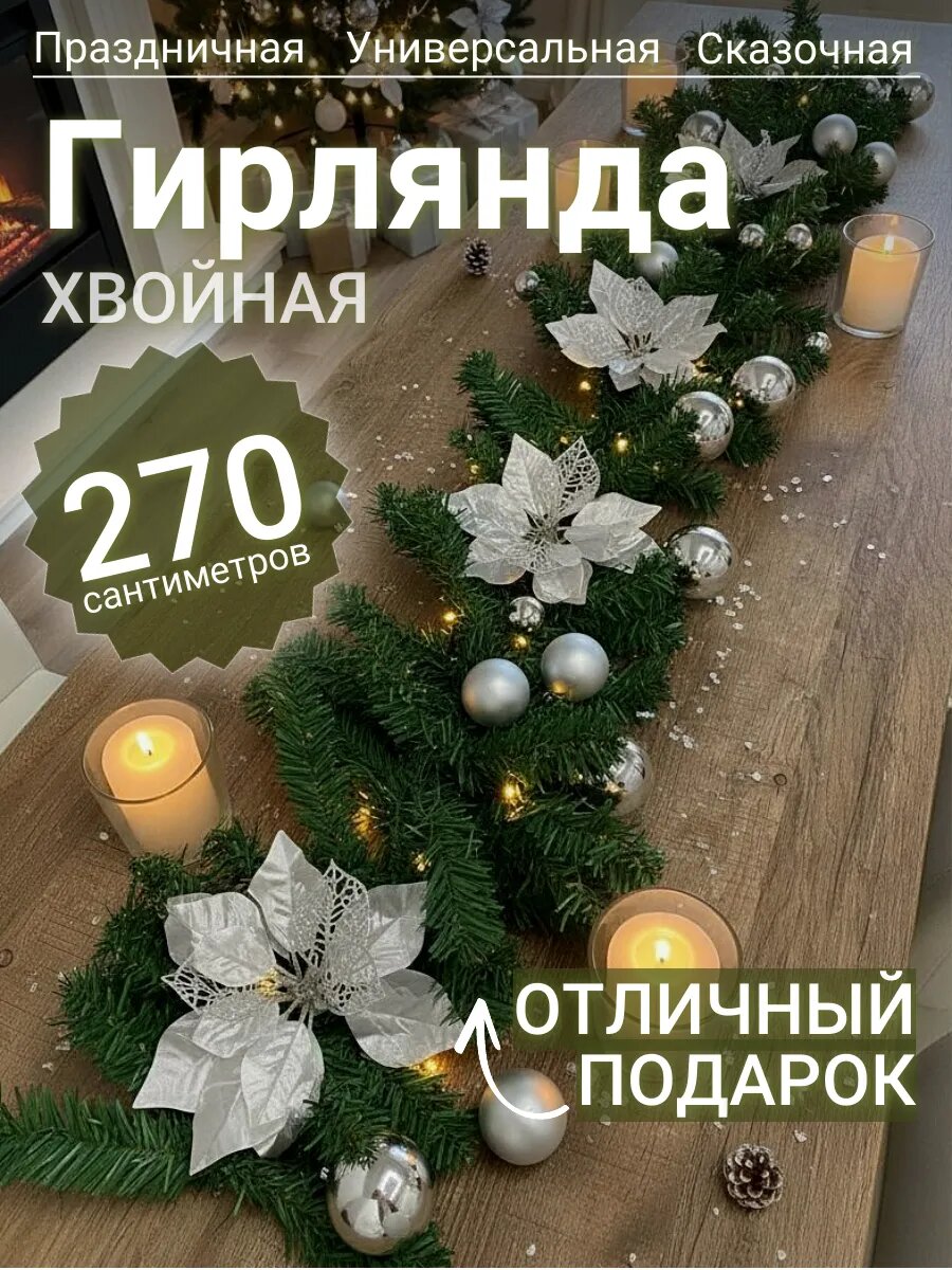 Гирлянда хвойная новогодняя 2.7 м