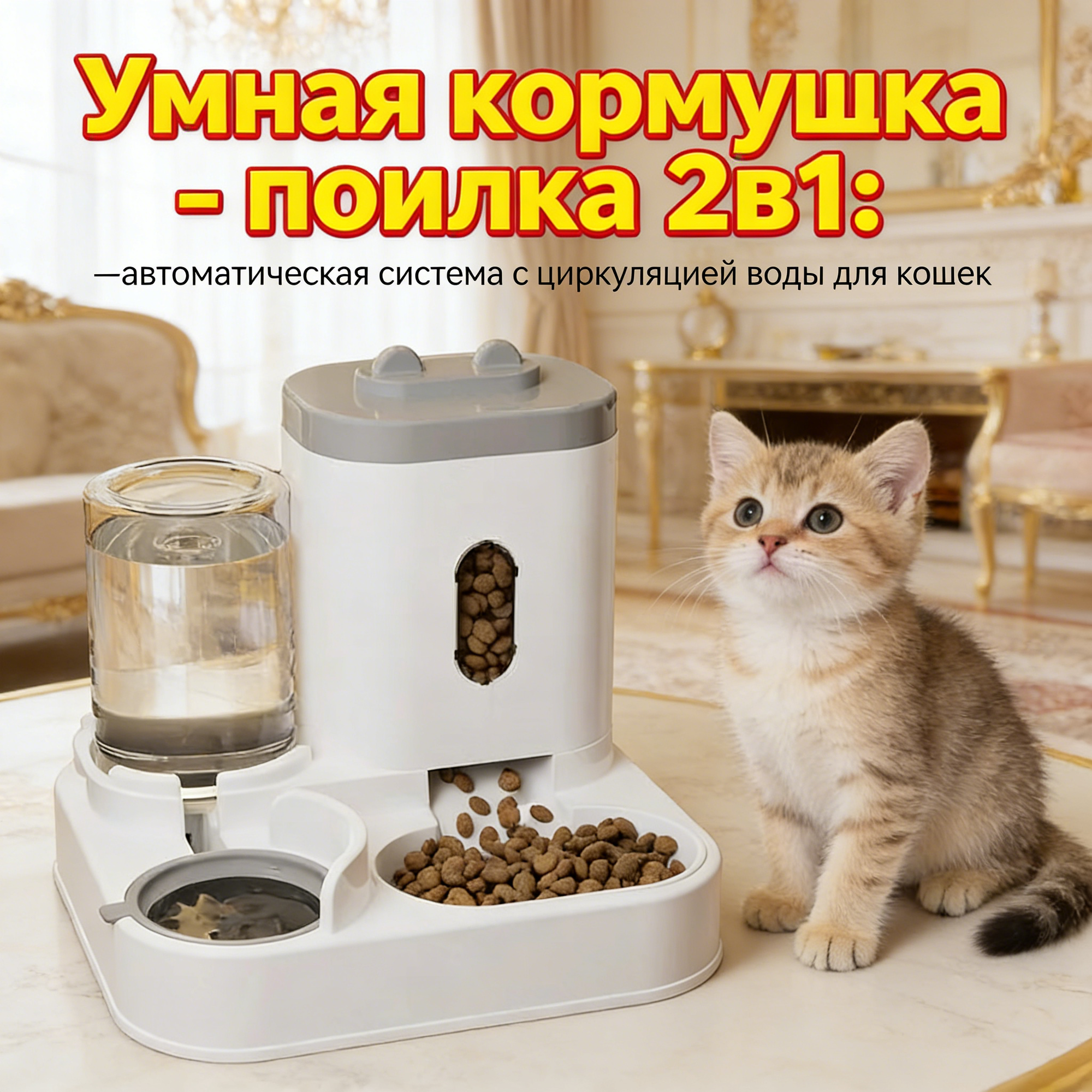 Умная кормушка-поилка 2-в-1 - Автоматическая система с циркуляцией воды для кошек-317909