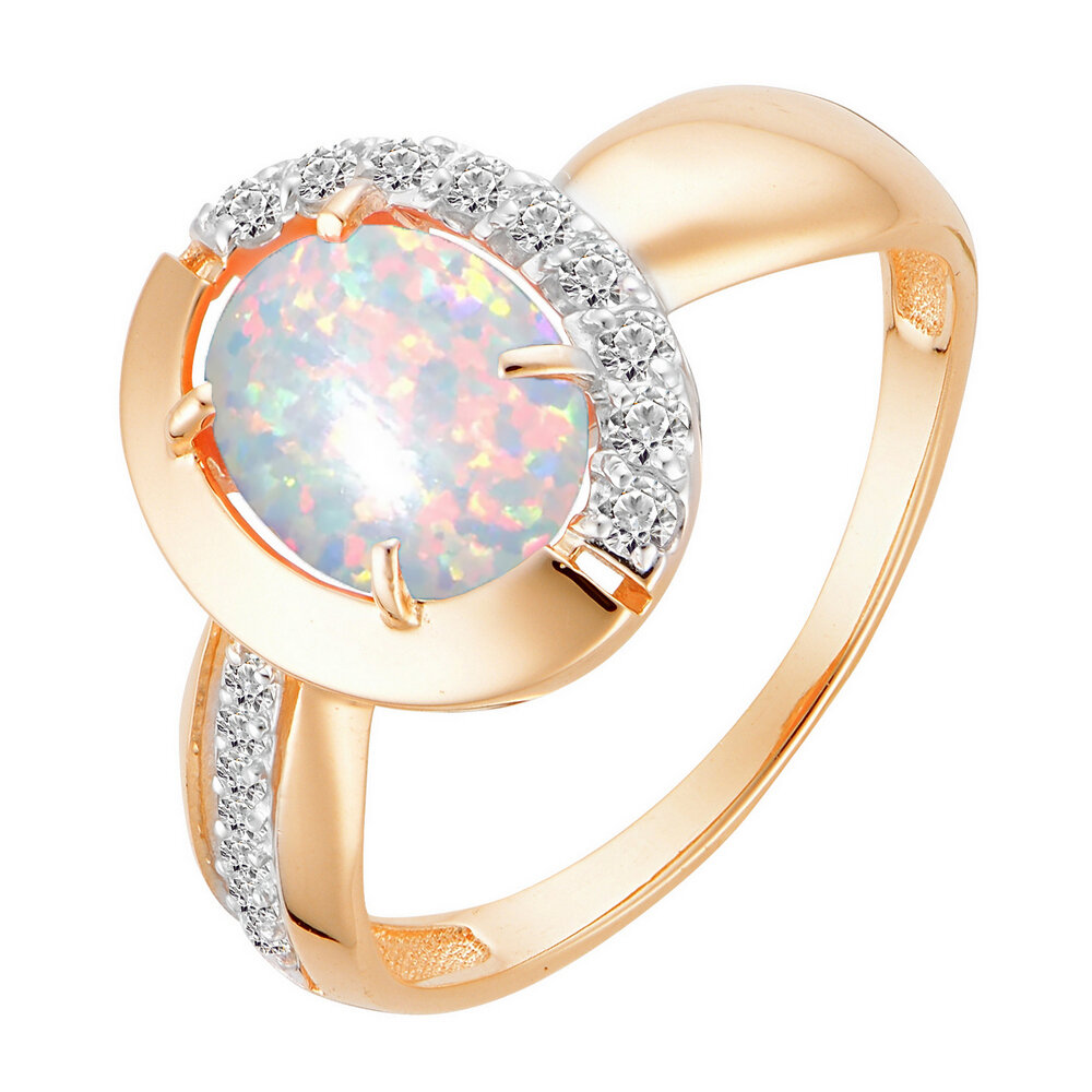 Кольцо, золото, 585 проба, фианит, опал синтетический