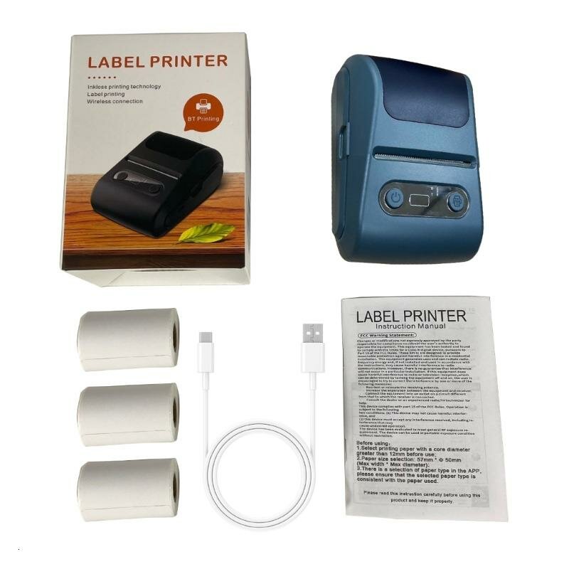 Мини-принтер этикеток без кабеля для штрих-кодов, Синий