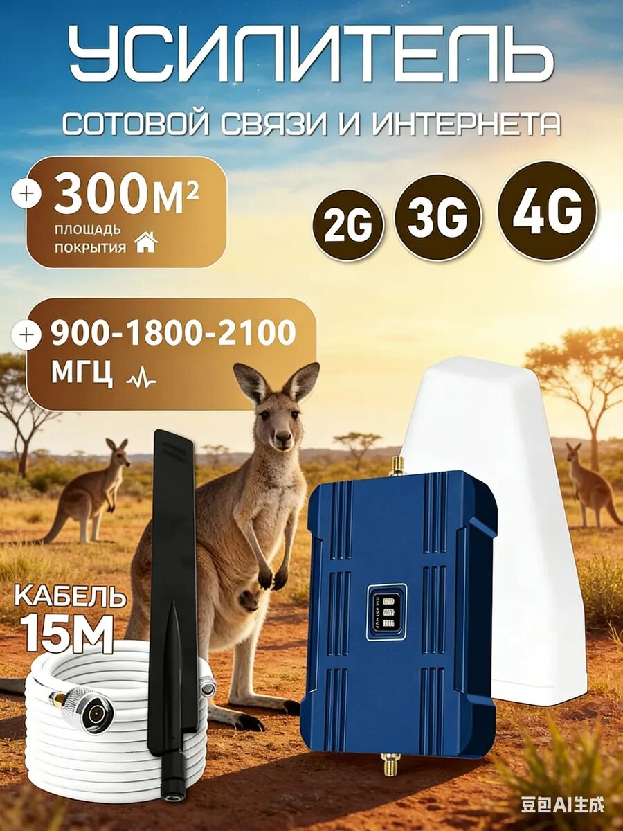 Усилитель сотовой связи 900/1800/2100 МГц (2G/3G/4G): до 70 км, направленный, синий, 1.3 кг