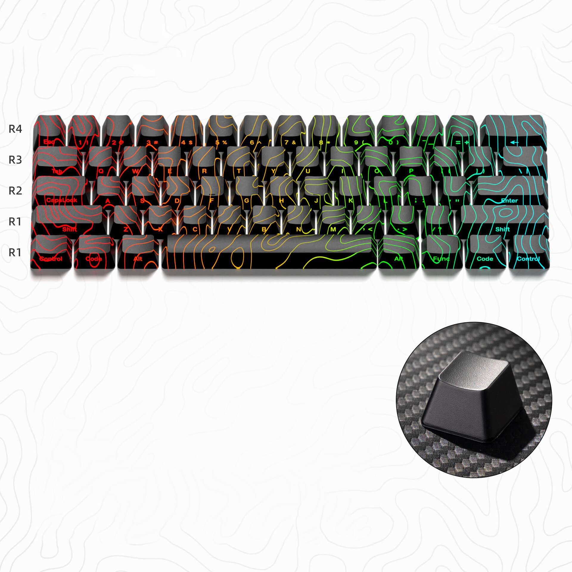 Кейкапы XVX 2.0 для механической клавиатуры, 61шт, Контур черный