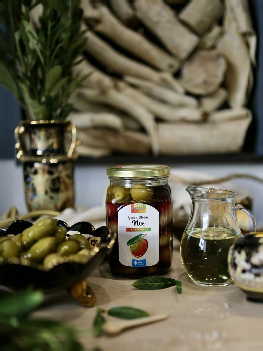 Оливки Микс Премиум в рассоле ECOGREECE, 750г