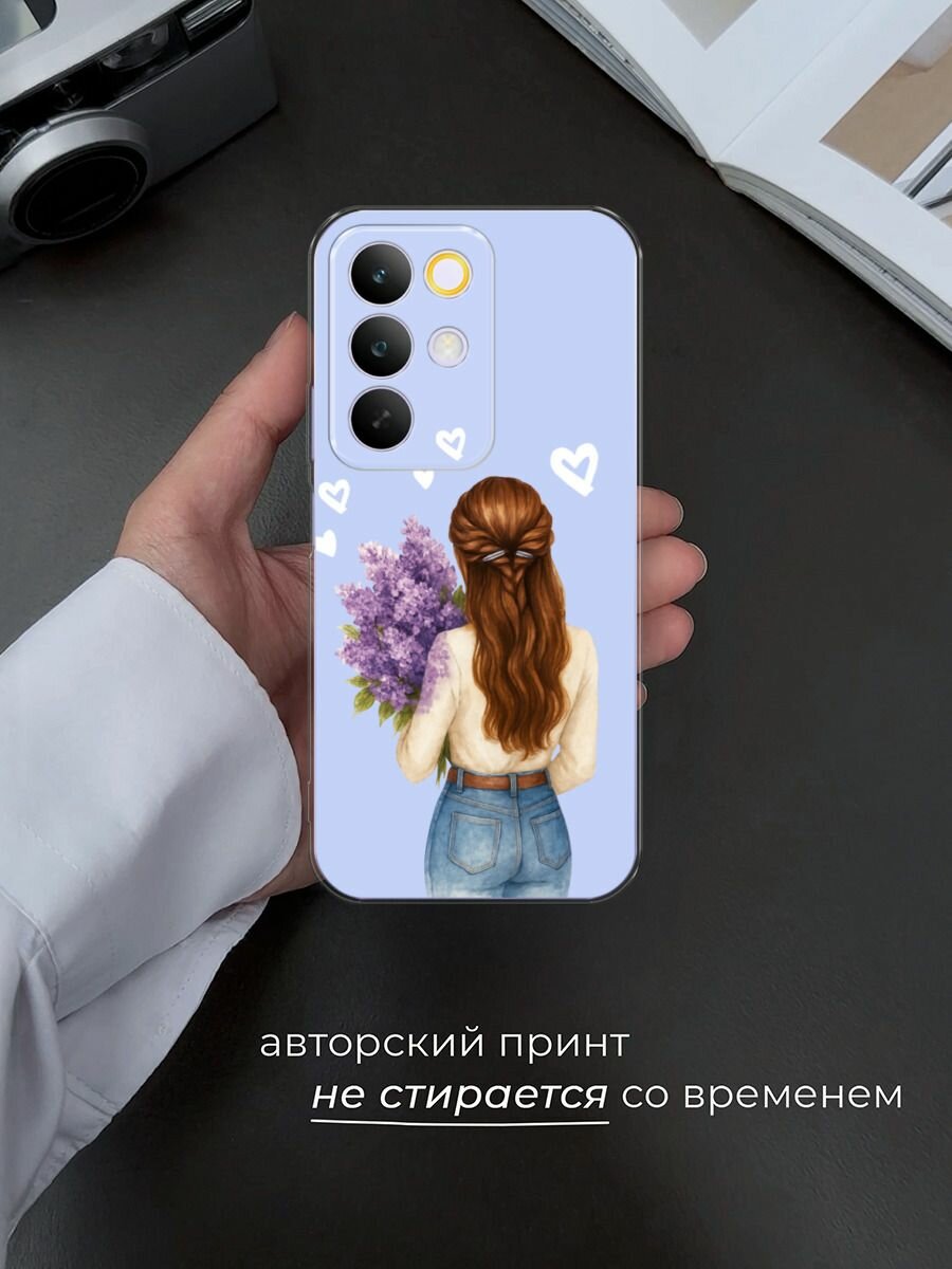 Чехол на Realme C85 / Реалми C85 с принтом Девушка с фиолетовым букетом — фото 1