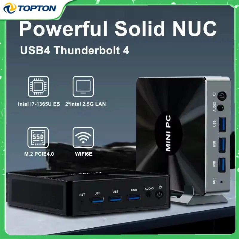 Topton Solid Nuc D17 Мини-ПК Intel i7 Gaming Computer i7-1365U ES, No Ram No SSD No OS, ЕС