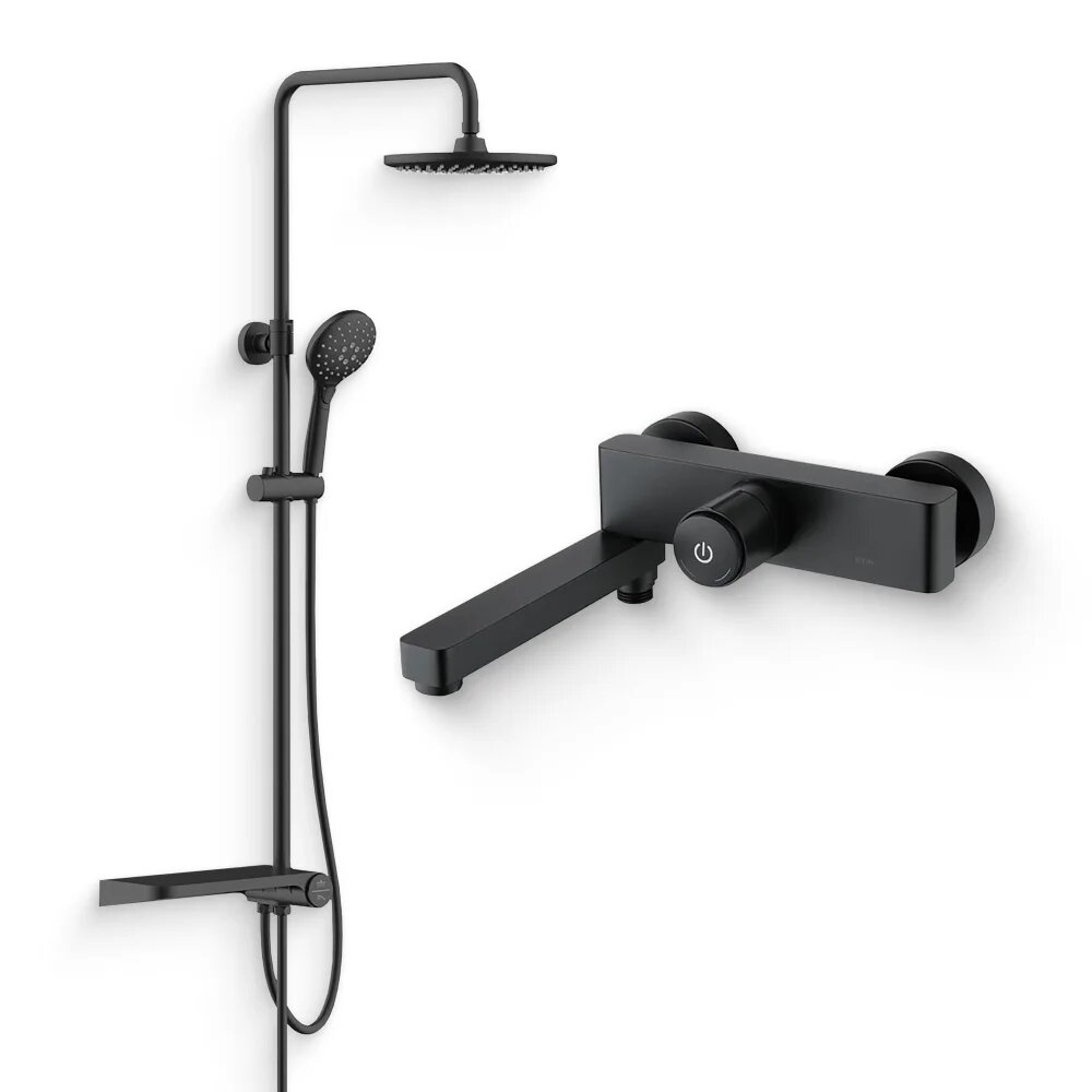 Душевой комплект Смеситель IDDIS Slide SLIBLBTi02WA, черный / Стойка Ray