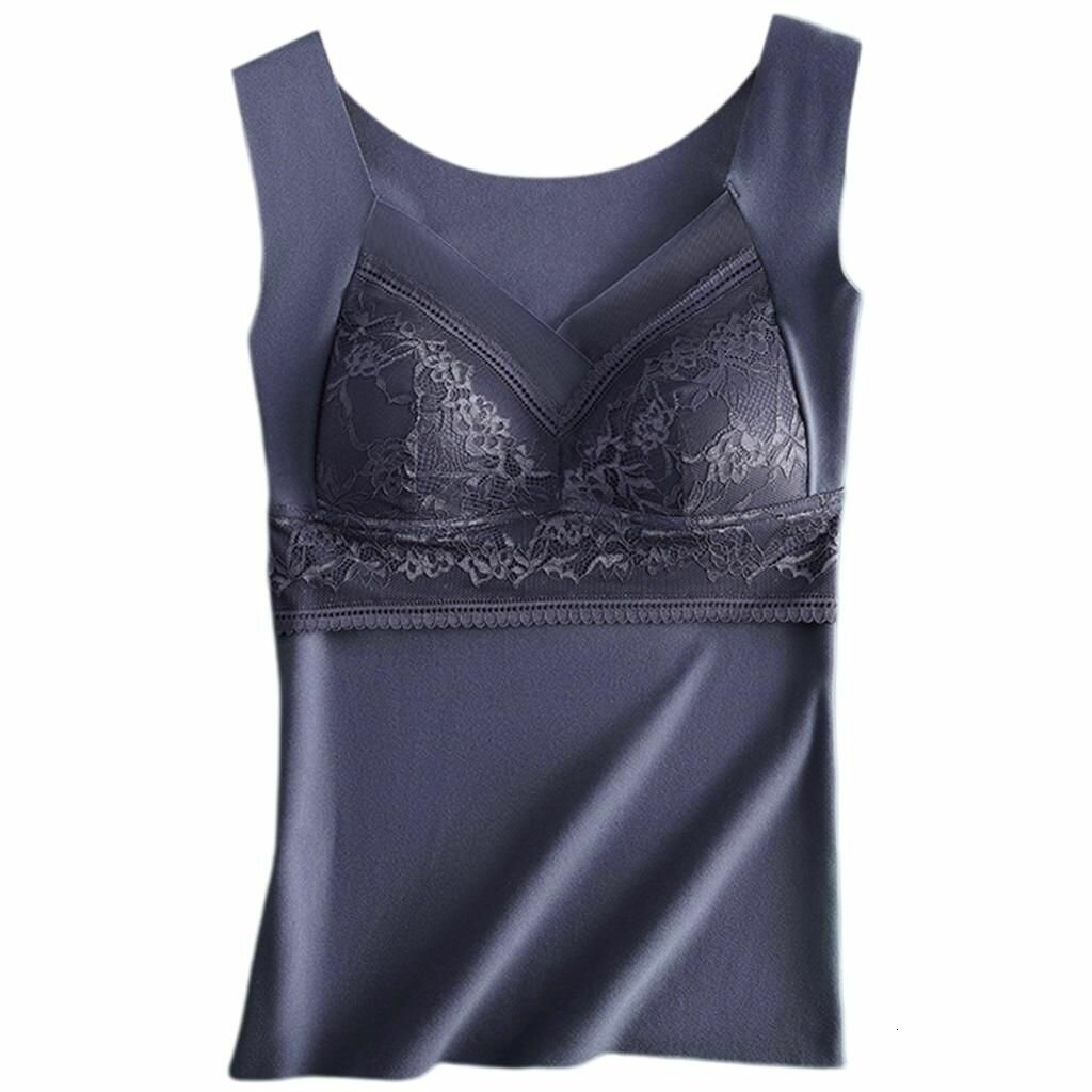 Женский кружевной теплый жилет из немецкого бархата с подкладкой на груди-XXXL-железно-серый