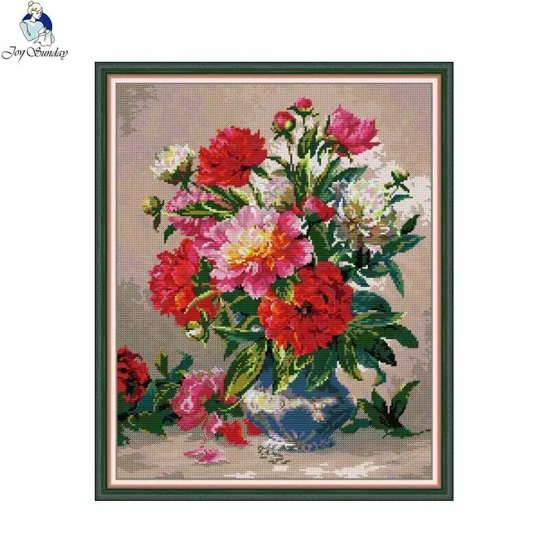 Joy Sunday Набор для вышивки крестиком Пионы 16ct/14ct/11ct 11CT Printed Cloth