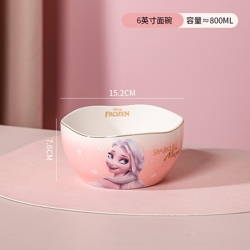 2026 Дисней Холодное Сердце Эльза Принцесса Девочка Тарелка Кружка для воды Миска для лапши Рисовая миска Новая посуда Домашняя керамическая миска с мультяшным дизайном