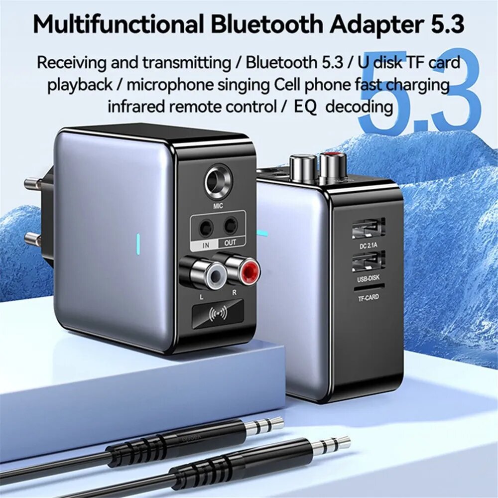 Bluetooth 5.3 Аудиоадаптер 2-в-1 с микрофоном и поддержкой USB/TF