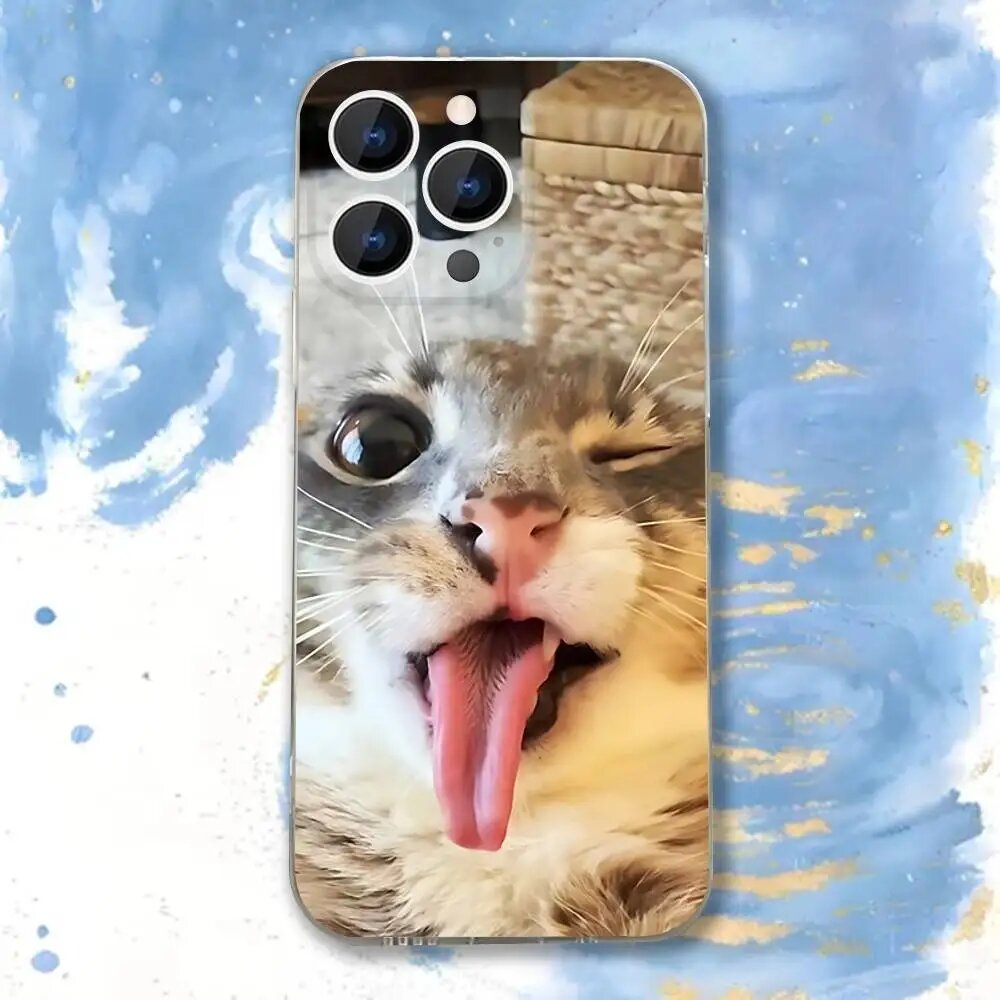 Забавный чехол-зеркало с мемом кота для селфи для iPhone серий 17, 16, 15, 14, 13, 12, 11 Pro Max Plus, двухслойная защита