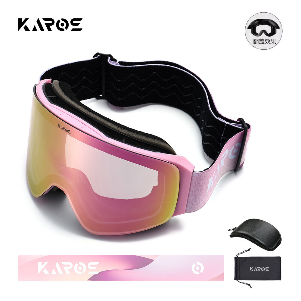 2026KAROS Складные лыжные очки с большим цилиндром, двойным слоем, антизапотевающие очки для сноуборда и лыж для мужчин и женщин с близорукостью