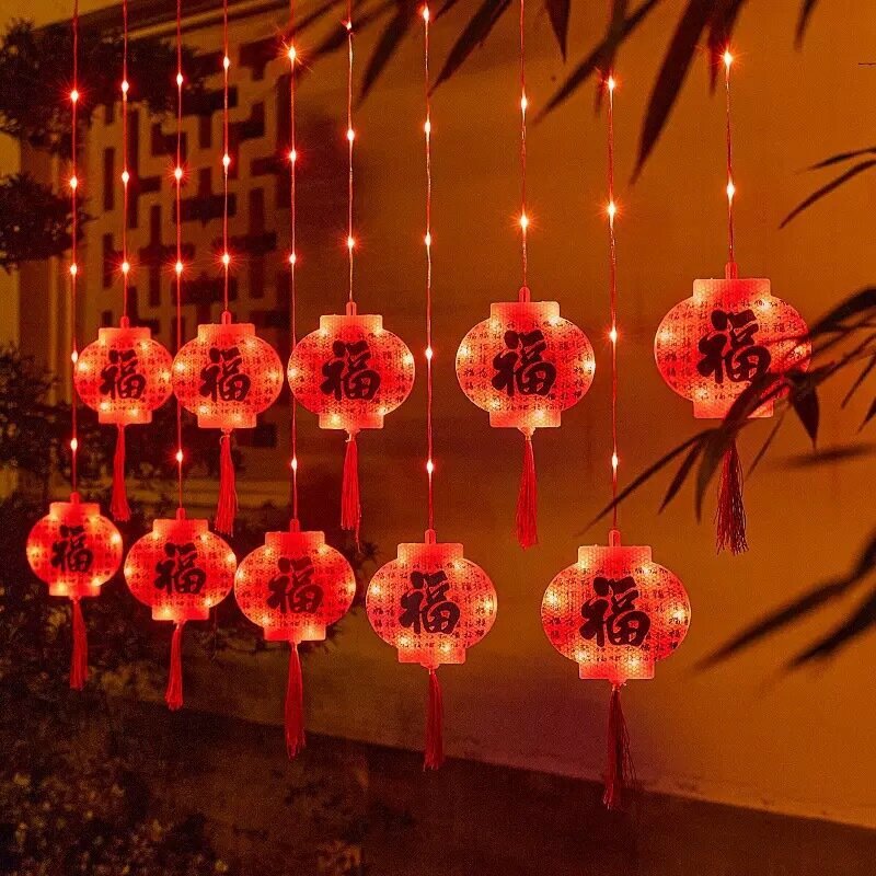 Светодиодные гирлянды-занавесы «Красный фонарь» 2025 года для создания новогодней и весенней атмосферы, праздничное освещение для помещений.