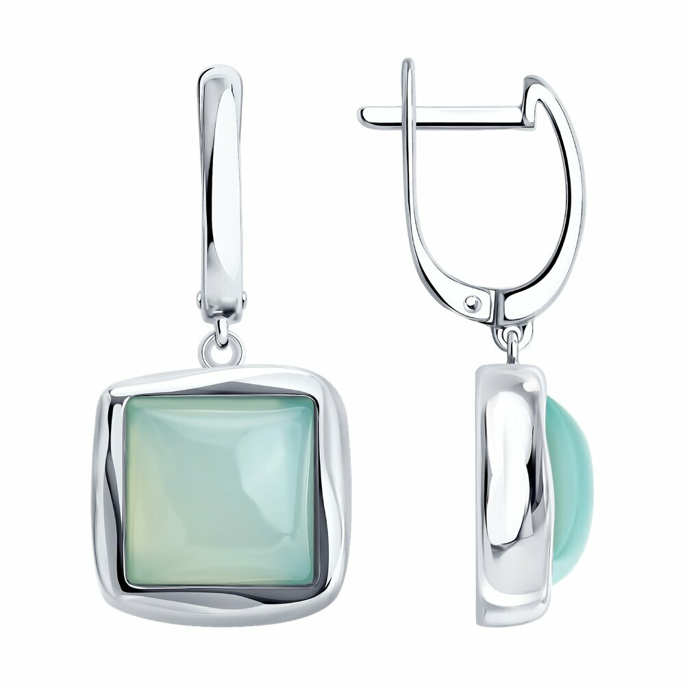 Серьги, серебро, 925 проба, родирование, халцедон