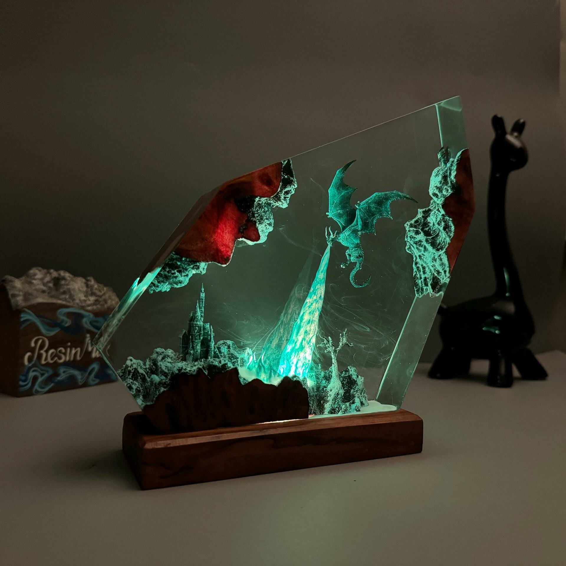 Ночник из смолы ледяного дракона, модель 3D дракона, статуя, ночник