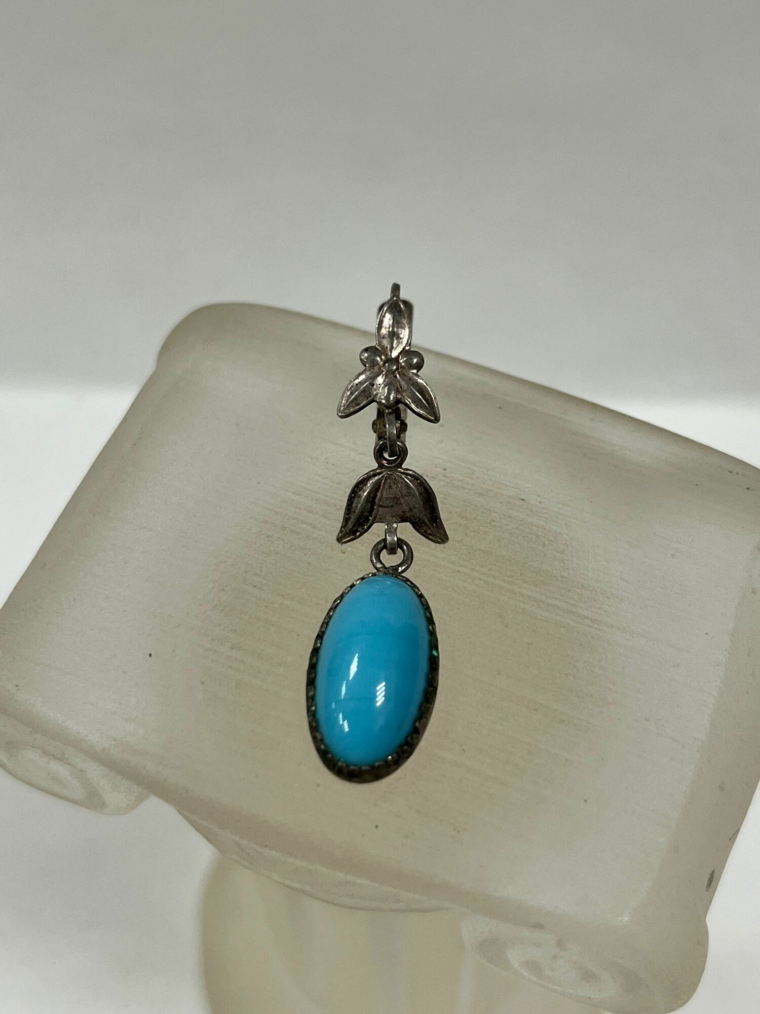 Советская мельхиоровая серьга, одиночка, голубая смальта, сделано в СССР