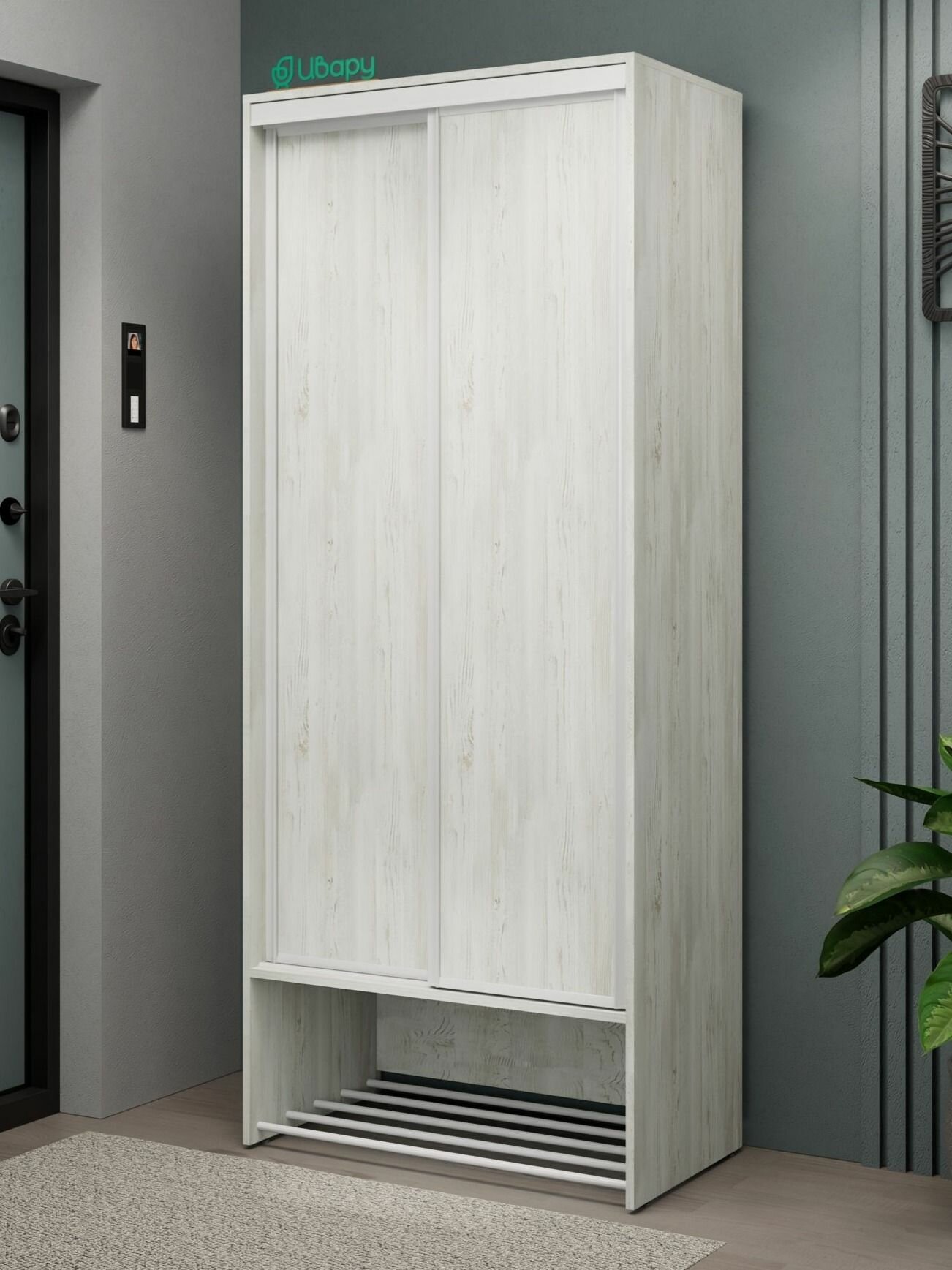 Шкаф-купе для одежды и хранения вещей Ольга Милк 10.1 Ивару со штангой, с полками 83х46х200 см Винтерберг