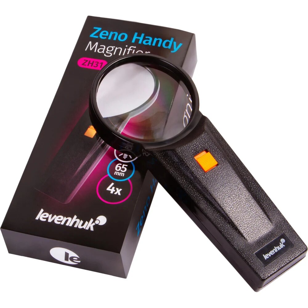 Ручная лупа Levenhuk Zeno Handy ZH31 74058, стеклянная оптика, прочный пластик, встроенная подсветка для увеличения