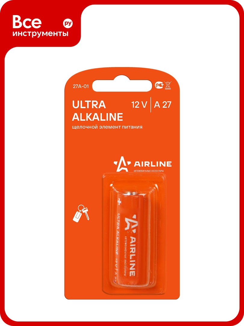 Батарейка Airline A27, 12V, для брелоков сигнализаций, щелочная, 1 шт. 27A-01