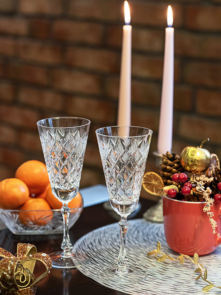 Хрустальные бокалы для шампанского и игристых вин, коктейлей 220 мл, набор фужеров 2 шт, Неман