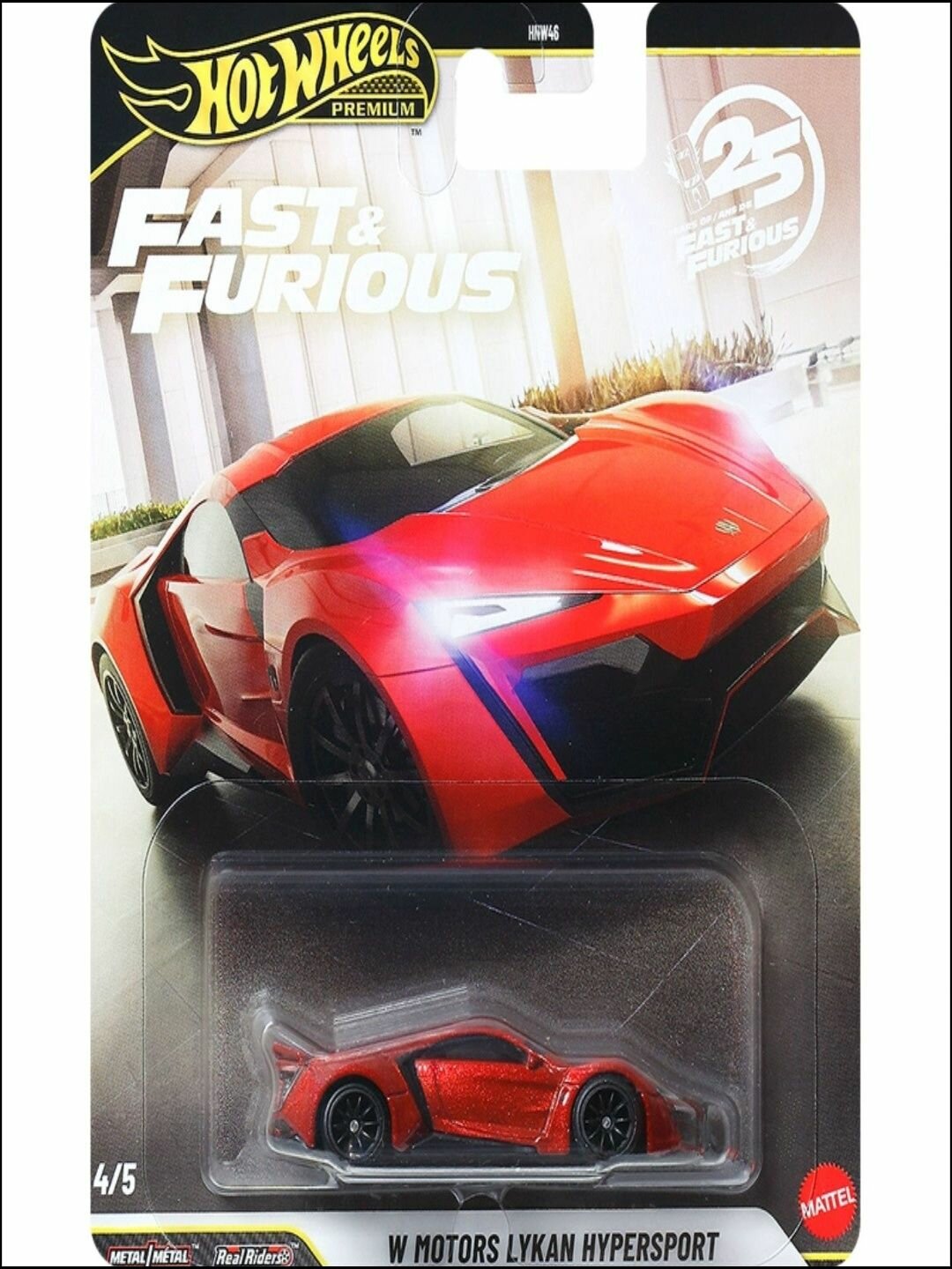 Hot Wheels Модели автомобилей Fast & Furious 25th Anniversary Premium, 1:64, литые модели, W MOTORS LYKAN HYPERSPORT