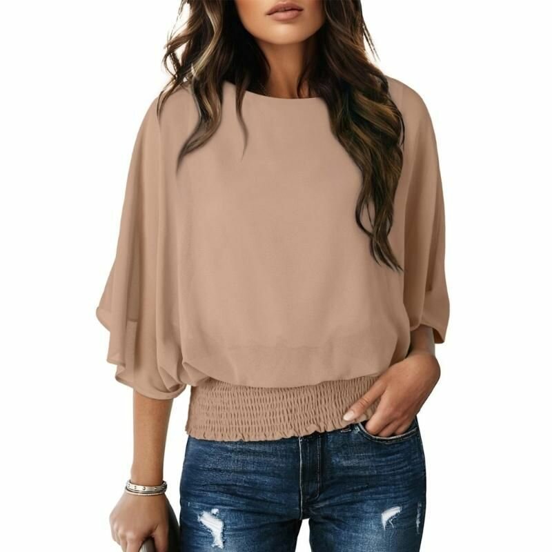 Женские блузки из шифона с V-образным вырезом, Цвет Хаки - L