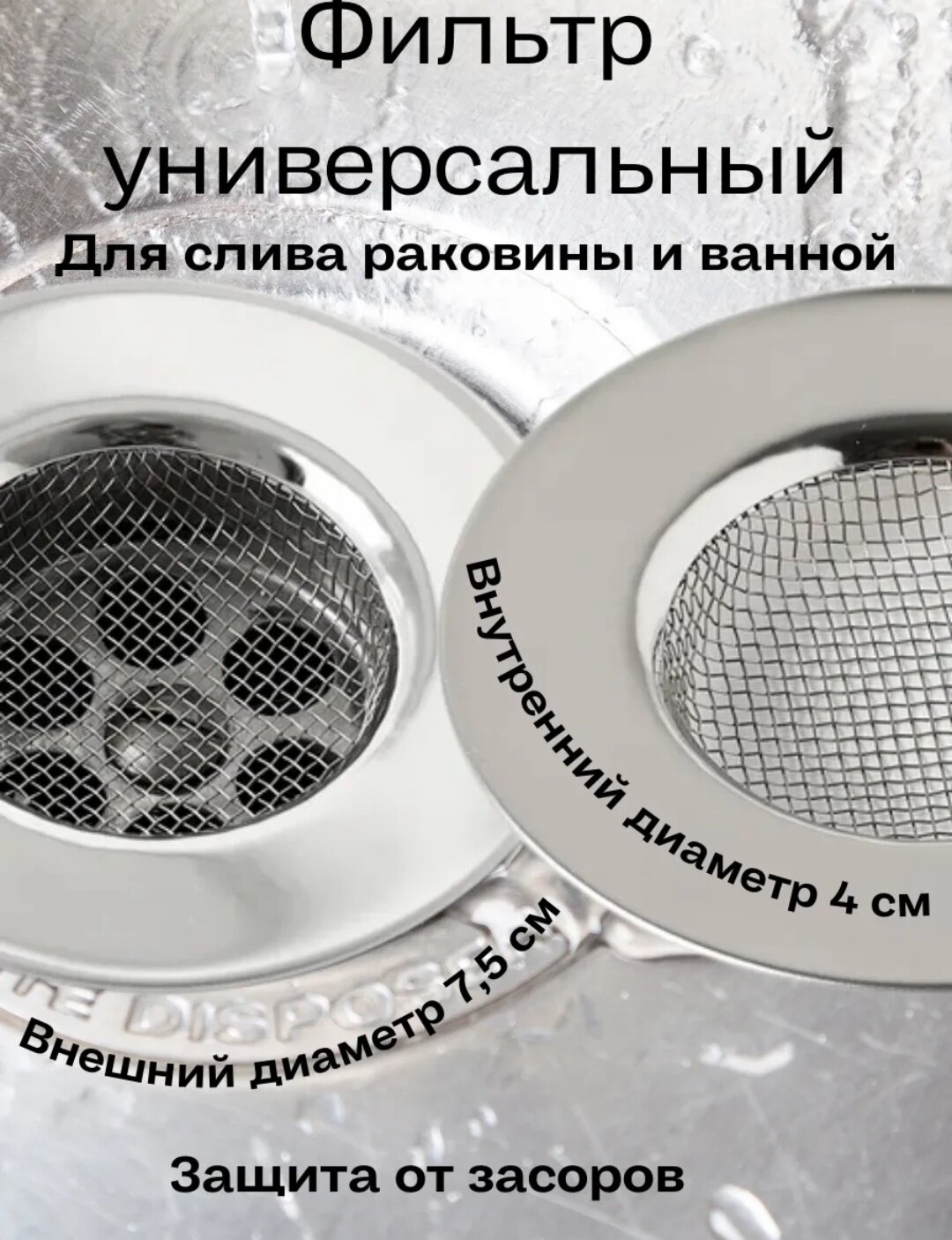 Ситечко для раковины сетка-сито для раковины на кухню, металлическое, фильтр для слива, сеточка для ванной