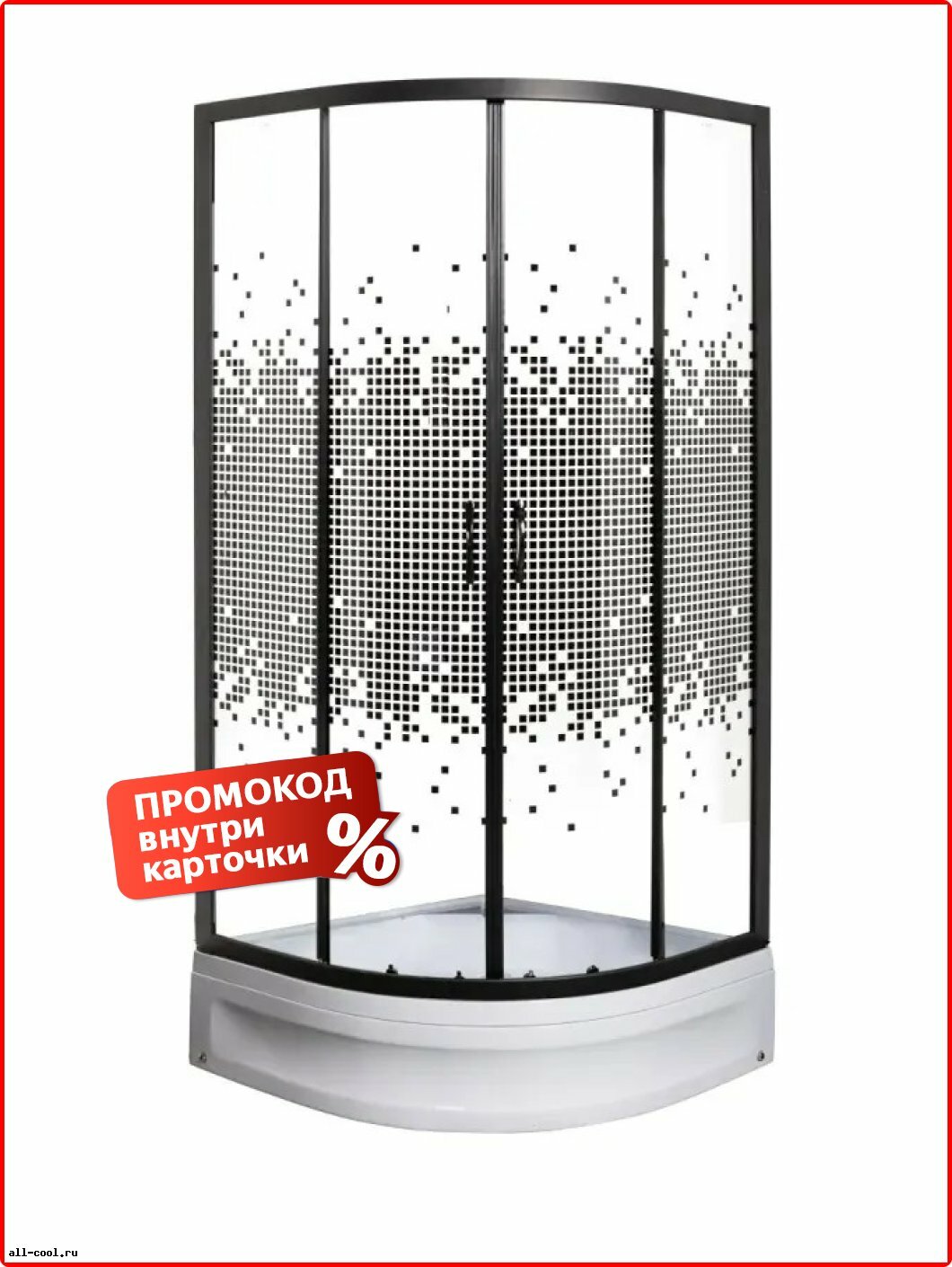 Душевой уголок Мономах Mirko 80x80, четверть круга, узорчатое, черный, раздвижные, средний поддон