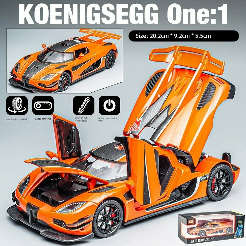 Модель автомобиля 1/24 Koenigsegg Agera One:1 из сплава, оранжевый, детализированный реплика гоночного автомобиля для