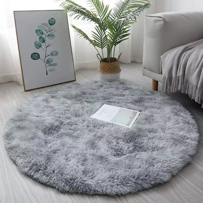 Круглый мягкий серый ковер (пушистый текстурный дизайн) 100x100 см