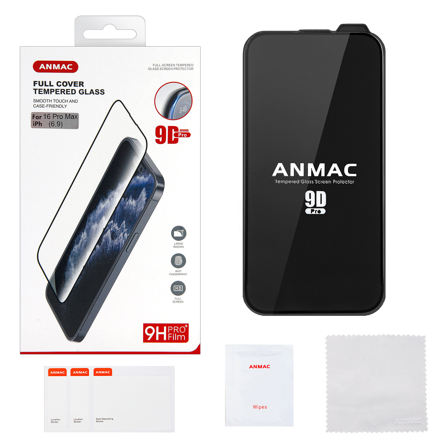 Защитное стекло iPh 16 Pro Max (6.9) 9D ANMAC Арт.1137504