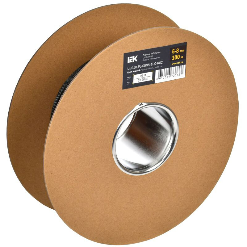 Оплетка кабельная 5-8мм полиэстер 100м черная, IEK UBS10-PL-0508-100-K02 (1 упак)