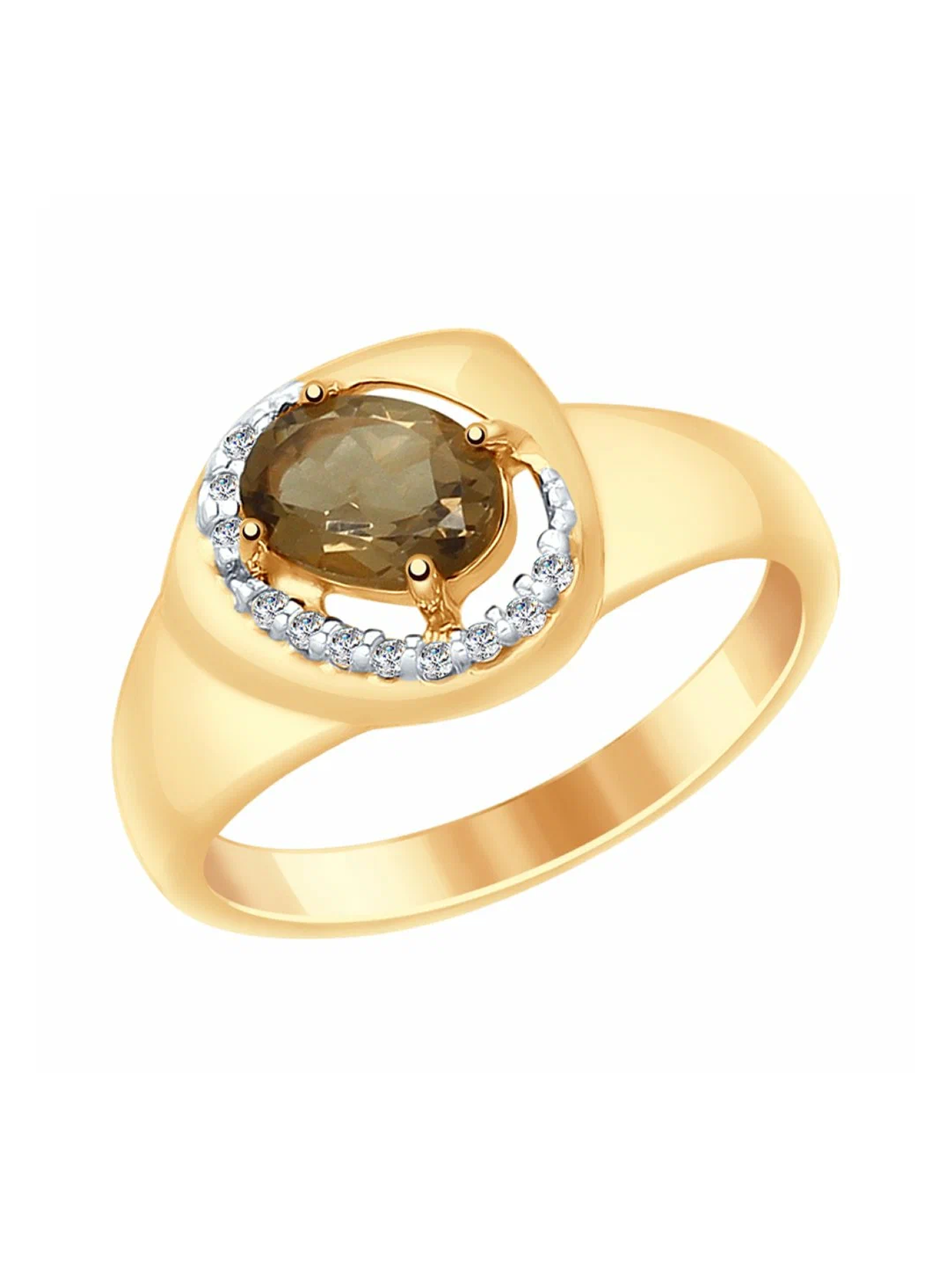 Кольцо, серебро, 925 проба, родирование, раухтопаз, фианит