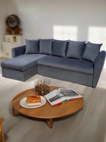 Угловой диван-кровать "мартин" серый велюр Кабрио, 216 х 140 х 80 см