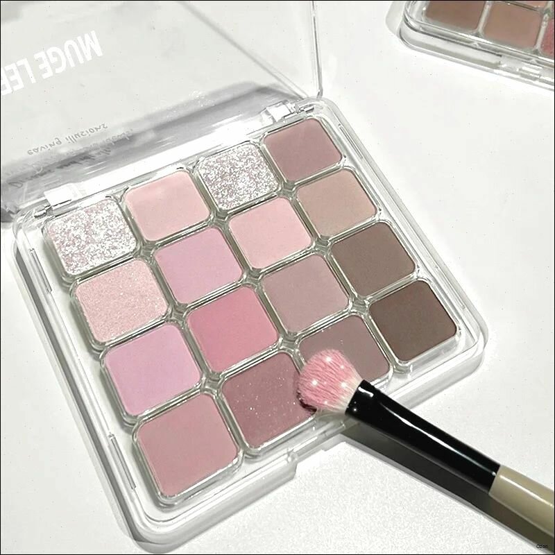 Корейская палетка теней для век с эффектом естественного макияжа: 16 оттенков розово-коричневых и дынных тонов с перламутром и матовыми текстурой