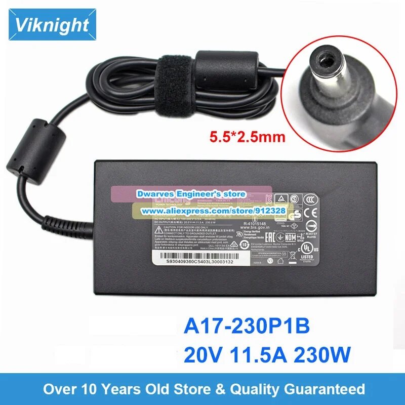 Адаптер viknight 230Вт для GIGABYTE SABRE PRO 15, 20В 11,5А, NO AC CABLE
