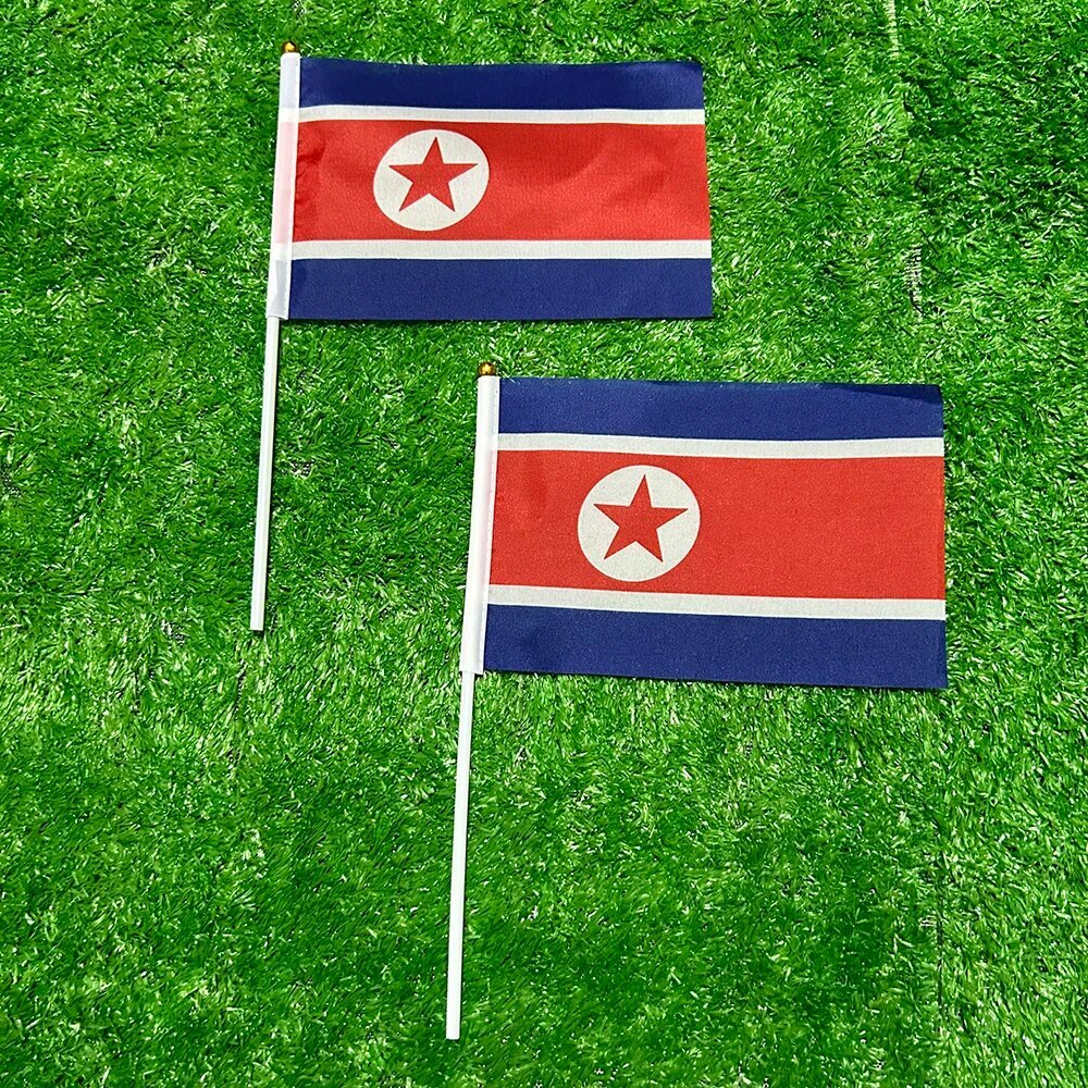 Флаг SKY, Северная Корея, ручной флаг, 10/20/50/100 шт, 21*14 см, Северная Корея, ручные размахивающие флаги с пластиковым полюсом для домашнего декора