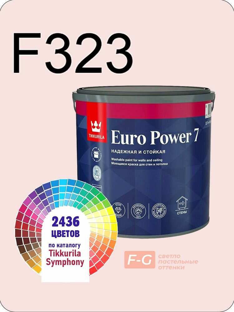 Краска для стен и потолков Tikkurila Euro Power 7 2,7л. светло-пастельные оттенки F323